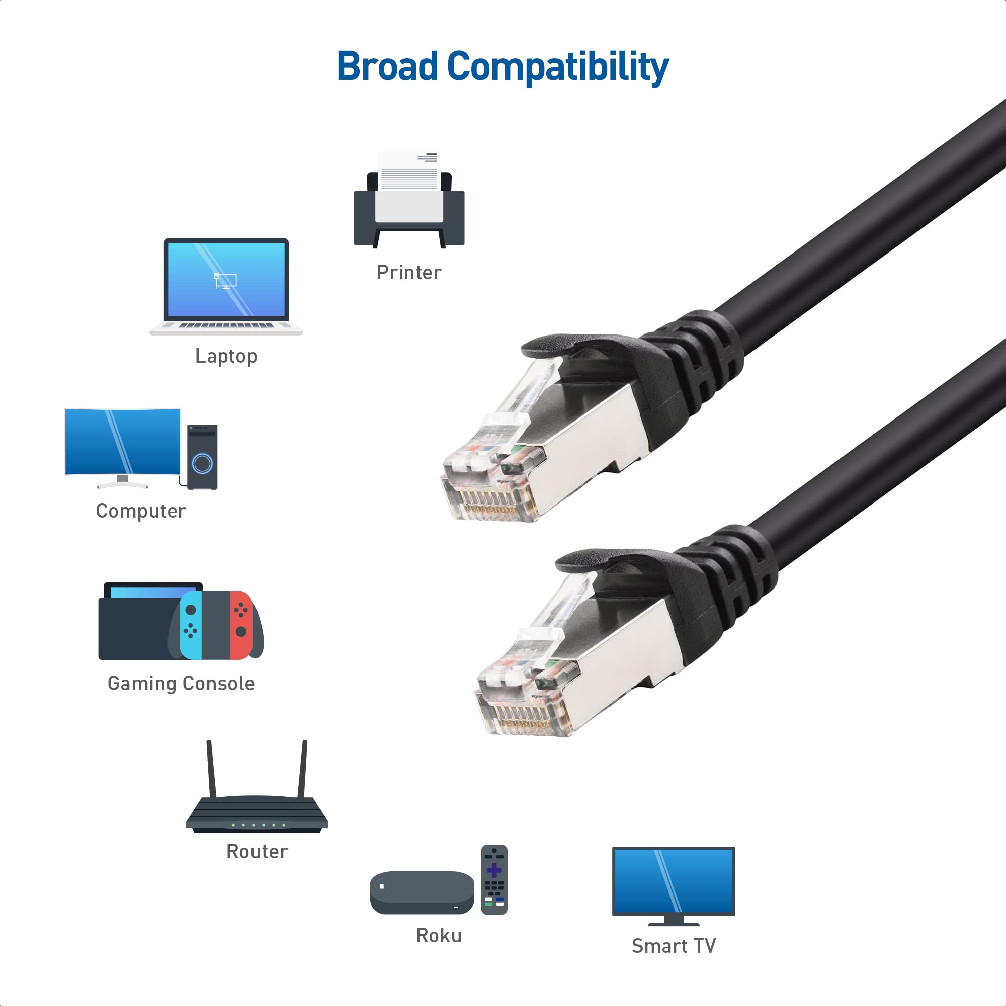 Cable Matters 10Gbps 5-Pack Snagless Shielded Cat 6A Ethernet Cable - 5ft, Cat 6A Cable, Cat6A Cord, Ethernet Cord, Black