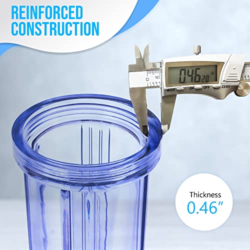 20 x 2.5-Inches Transparent Slim Whole House Water Filter Purifier System with Presser Relief Button, 1β Inlet/Outlet Port & Yearly Supply (3) Coconut Shell Activated Block Carbon Cartridges 5 Micron