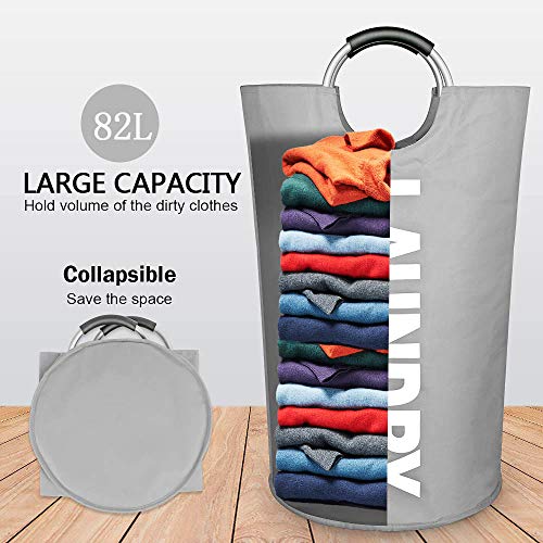 Collapsible Laundry Basket, 82L Large Laundry Hamper with Handles Foldable Washing Bin, Folding Waterproof Oxford Fabric Laundry Bag Storage Clothes Organization for Bathroom Travel Shopping College