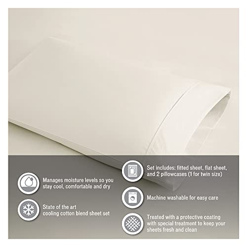 Beautyrest BR 600 TC Cooling Cotton Blend Solid Sheet 16 Inch Deep Pocket Hypoallergenic, All Season, Soft Bedding-Set, Matching Pillow Case, Queen, White 4 Piece,BR20-0987