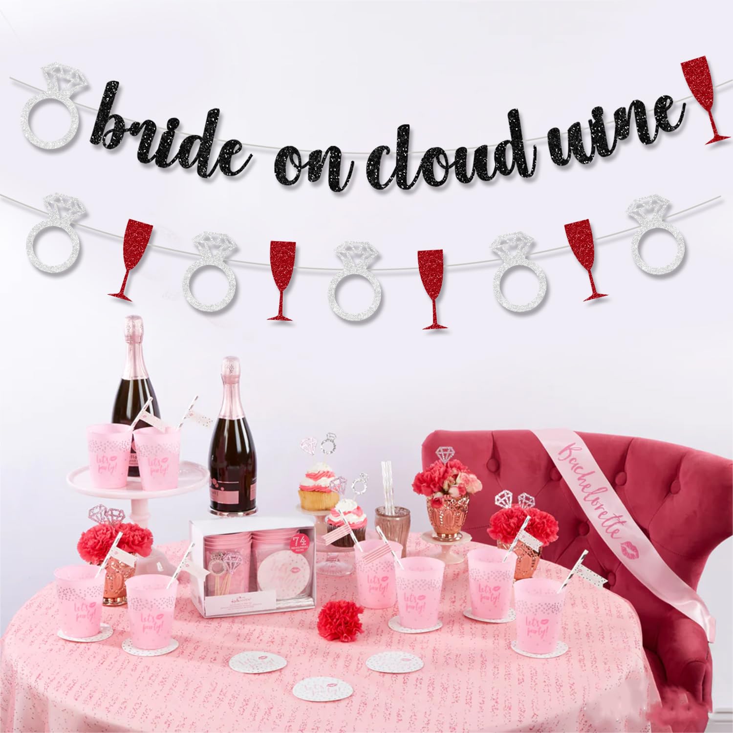 20PCS Bride On Cloud Wine Banner, Bachelorette Party Decoration, Wedding Bride Garland, Bridal Shower Decorations, Wine Theme Funny Sign