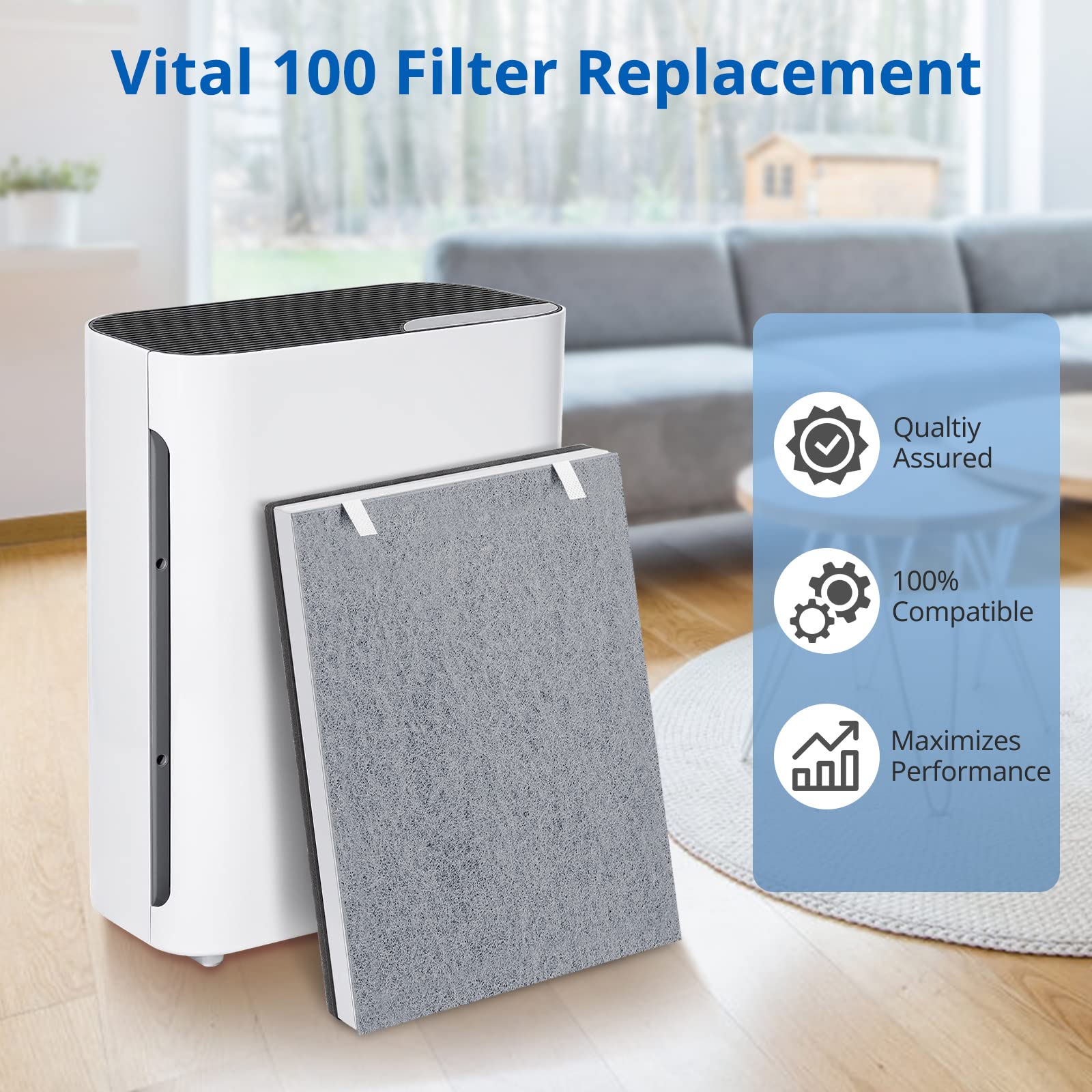 2 Pack Vital 100 True HEPA Replacement Filter Compatible with LEVOIT 100 Air Purifier, H13 and High-Efficiency Activated Carbon Set, Part Number 100-RF