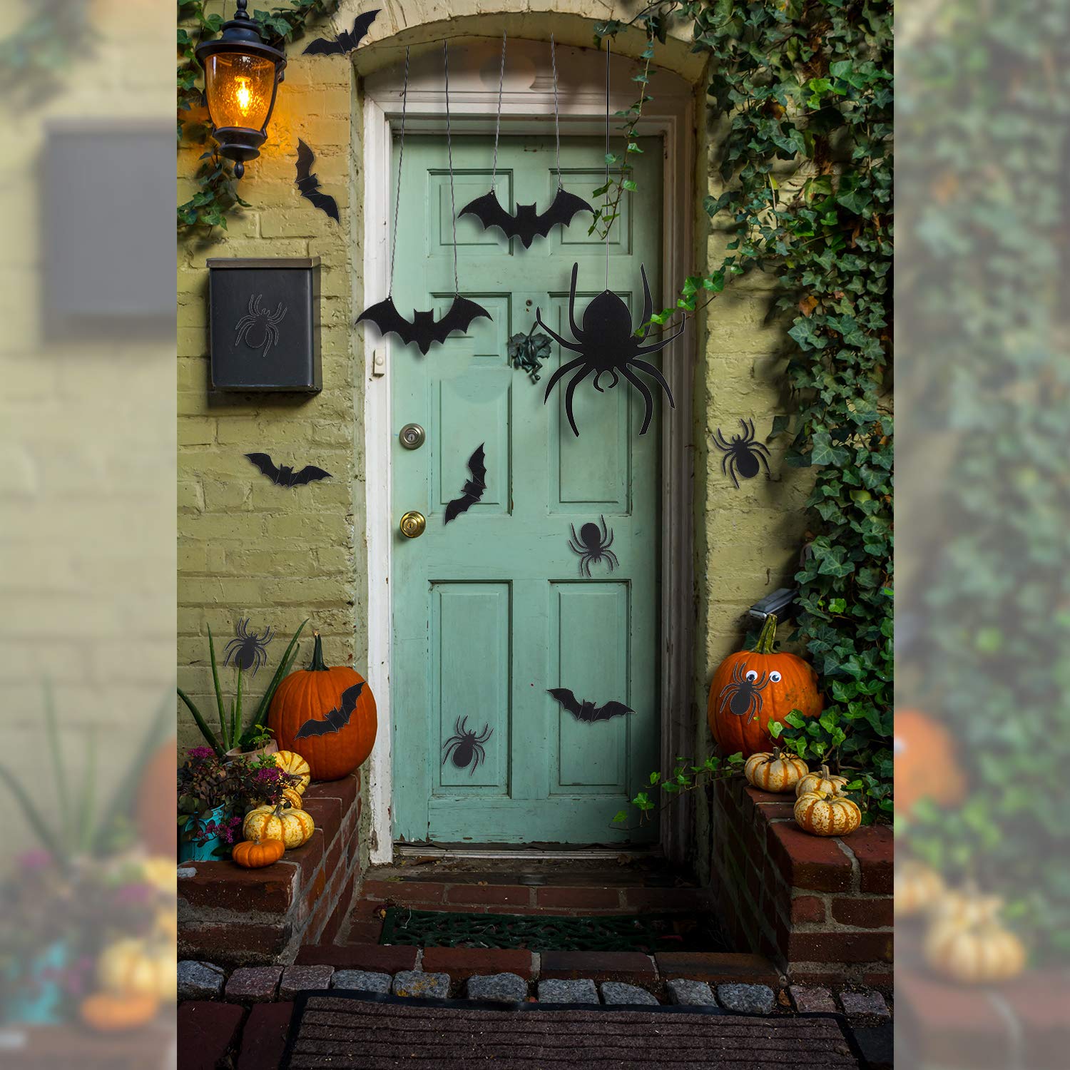 46 Pieces Halloween Bat Spider Decorations Hanging Bats and Spiders Wall Decals Window Stickers Halloween Party Supplies
