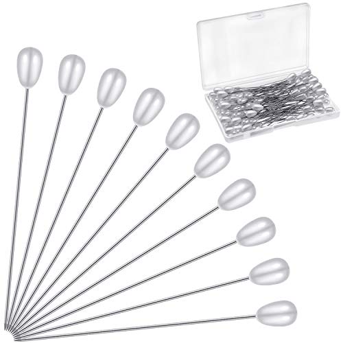 Corsage Boutonniere Pins Teardrop Pearl Head Pins Wedding Bouquet Pins White Straight Head Pins for DIY Crafts Jewelry Making Sewing Wedding Flower Decorations (100 Pieces with 1 Box)