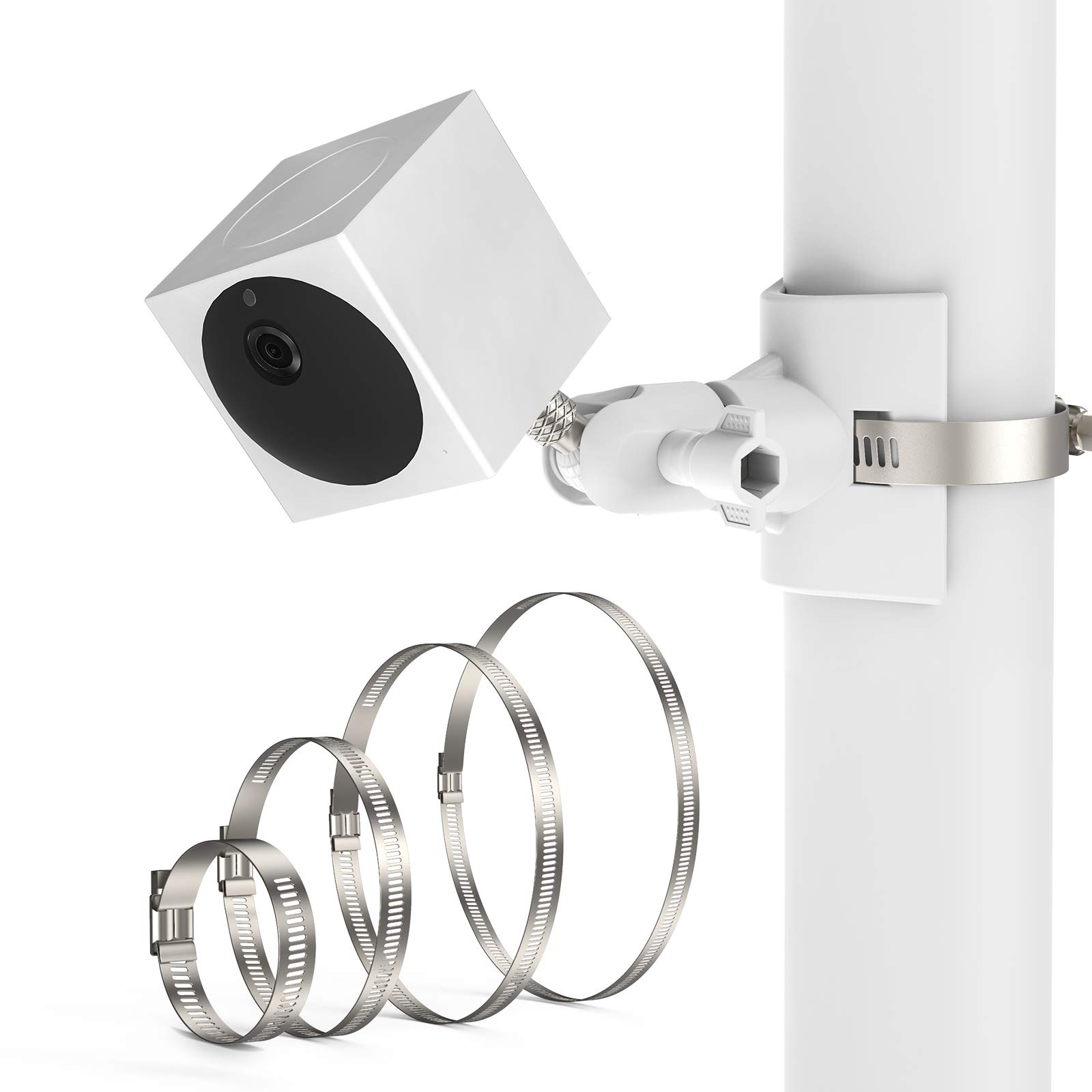 Holaca Pole Mounting Bracket for Wyze Cam Outdoor/V3/V3 Pro/V4,Adjustable Wall Mount for Wyze Camera Home Camera System,Applicable Pipe Diameter Size 1.18-7.87 inch (30mm-200mm) White