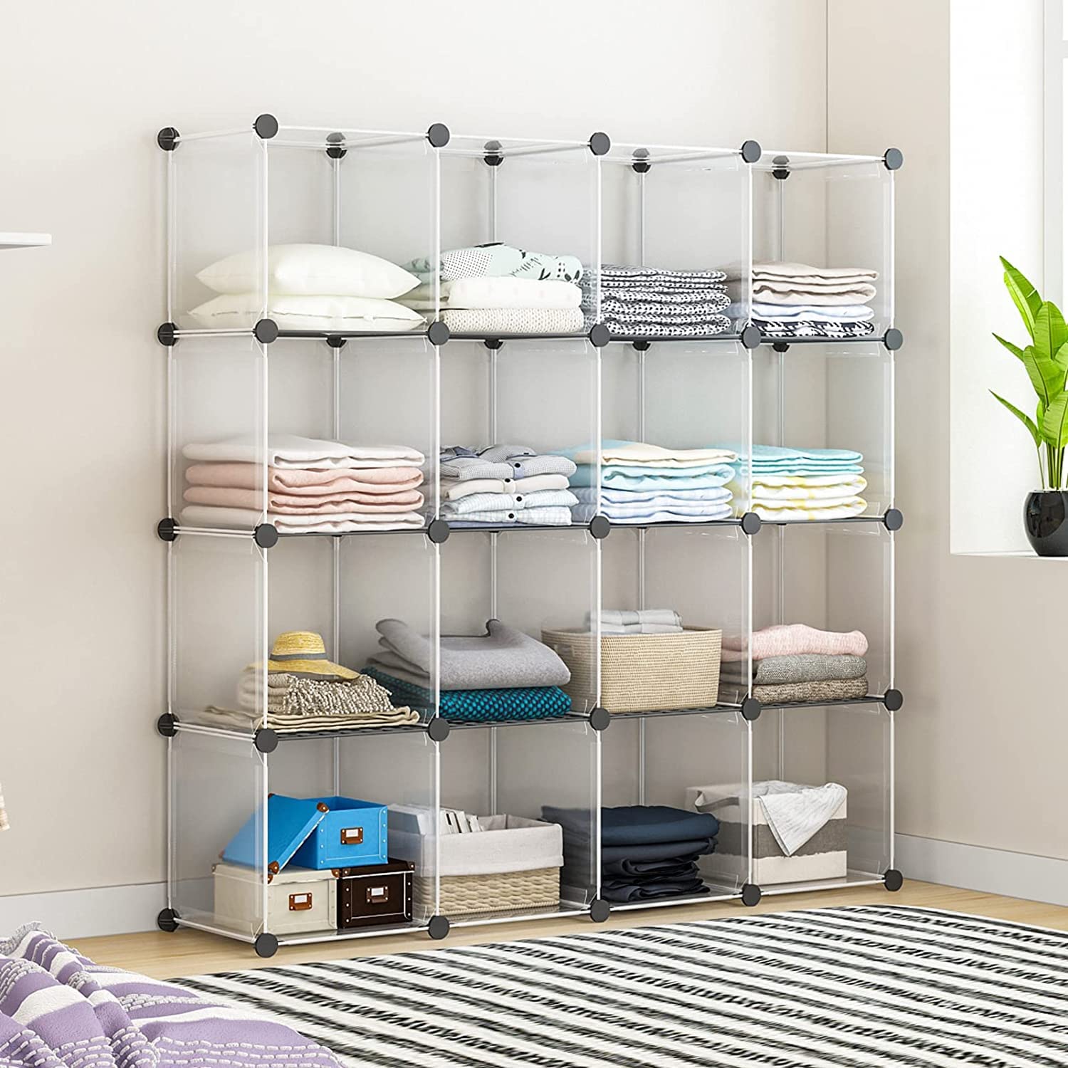 Aeitc Closet Organizer Add Wire Panels Cube Storage Organizer Protable Closet Storage Shelves Cubby Shelving Bookshelf Cube Organizer Storage Cubes, 16 Cubes, White