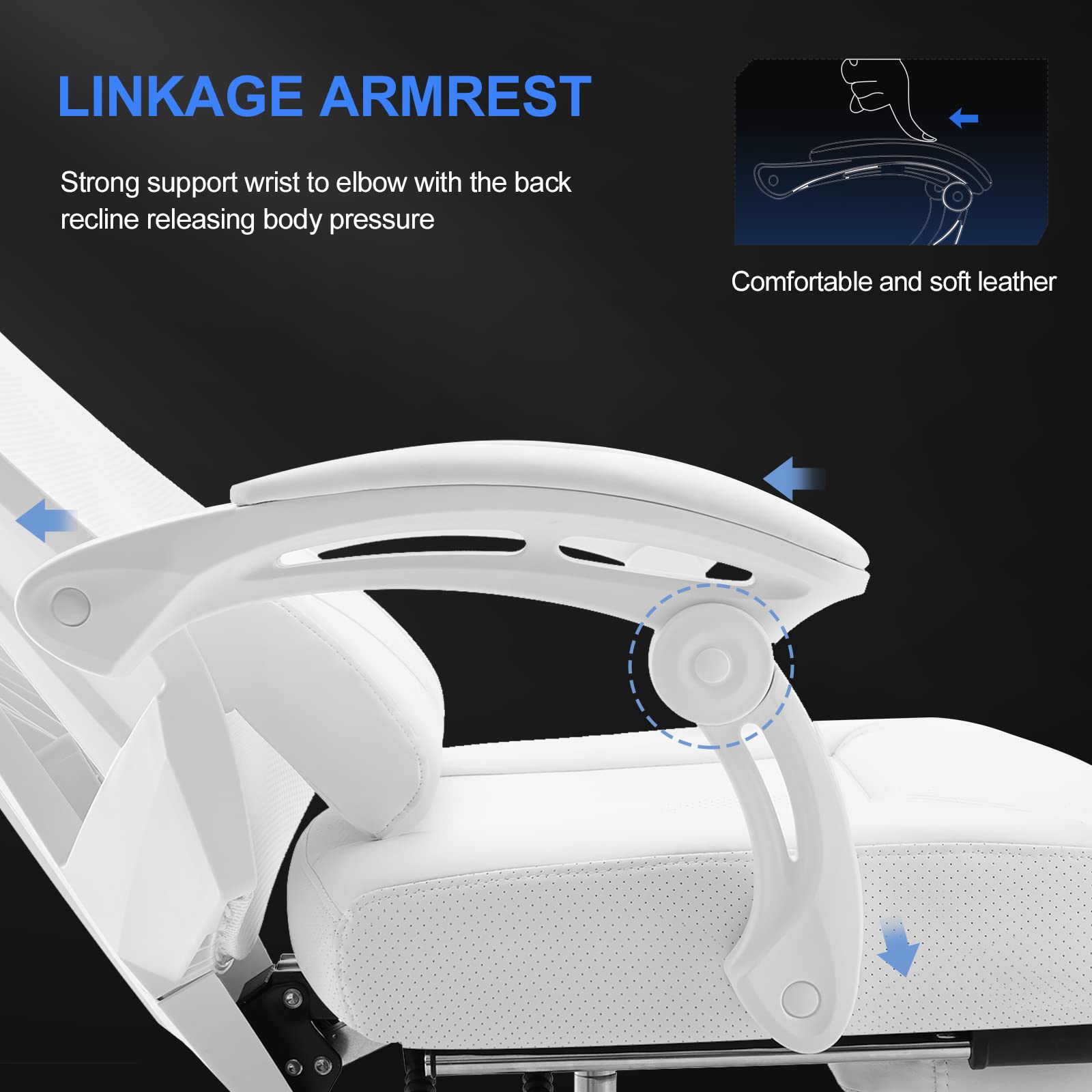 GTRACING Gaming Chair, Computer Chair with Mesh Back, Ergonomic Gaming Chair with Footrest, Reclining Gamer Chair with Adjustable Headrest and Lumbar Support for Gaming and Office (White)