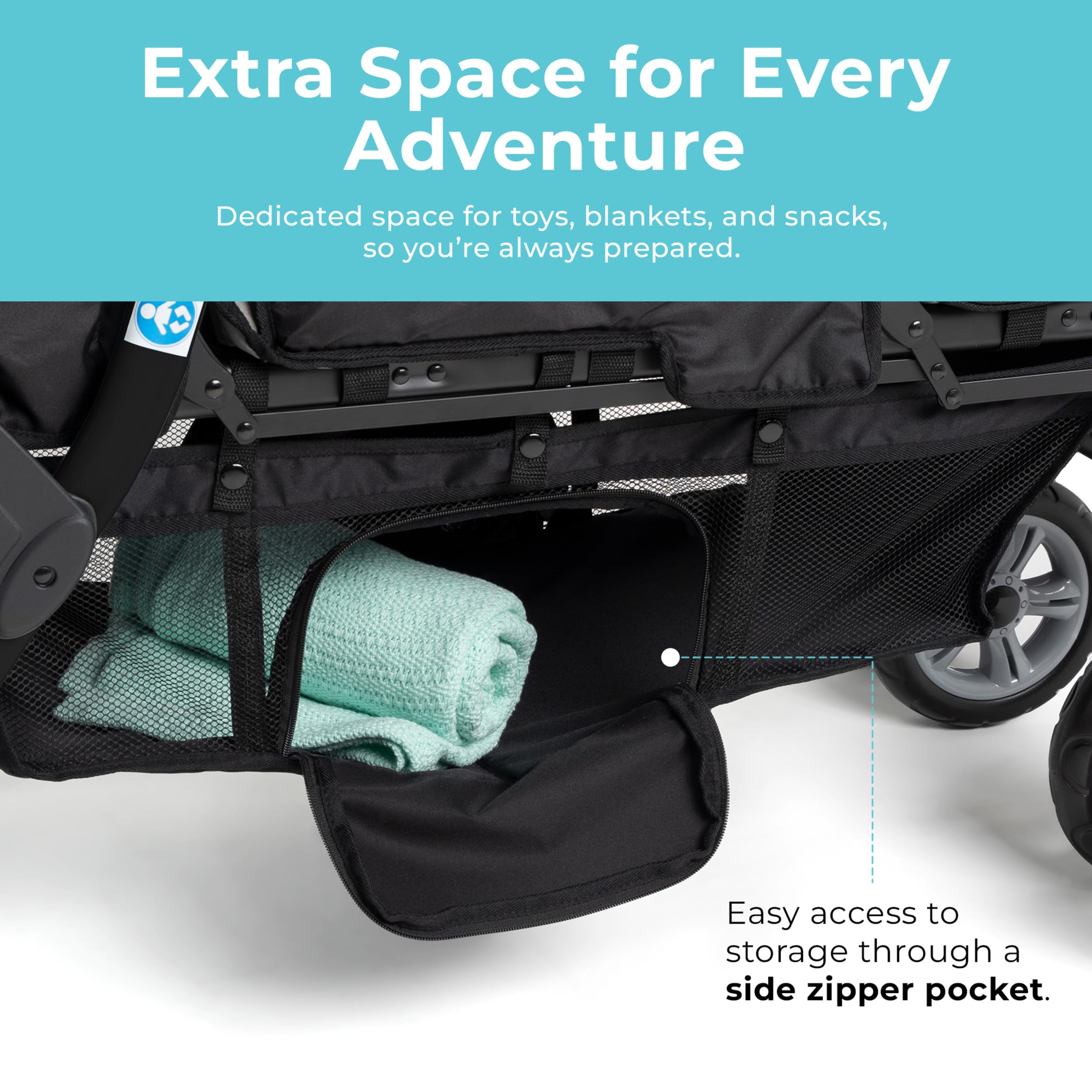 Gaggle by Foundations Compass 3 Seat Stroller | Triple Stroller for Infant and 2 Toddlers | Lightweight Tandem Triple Stroller | Foot Brake | Shock-Absorbing All-Terrain Wheels | Easy Folding | Black