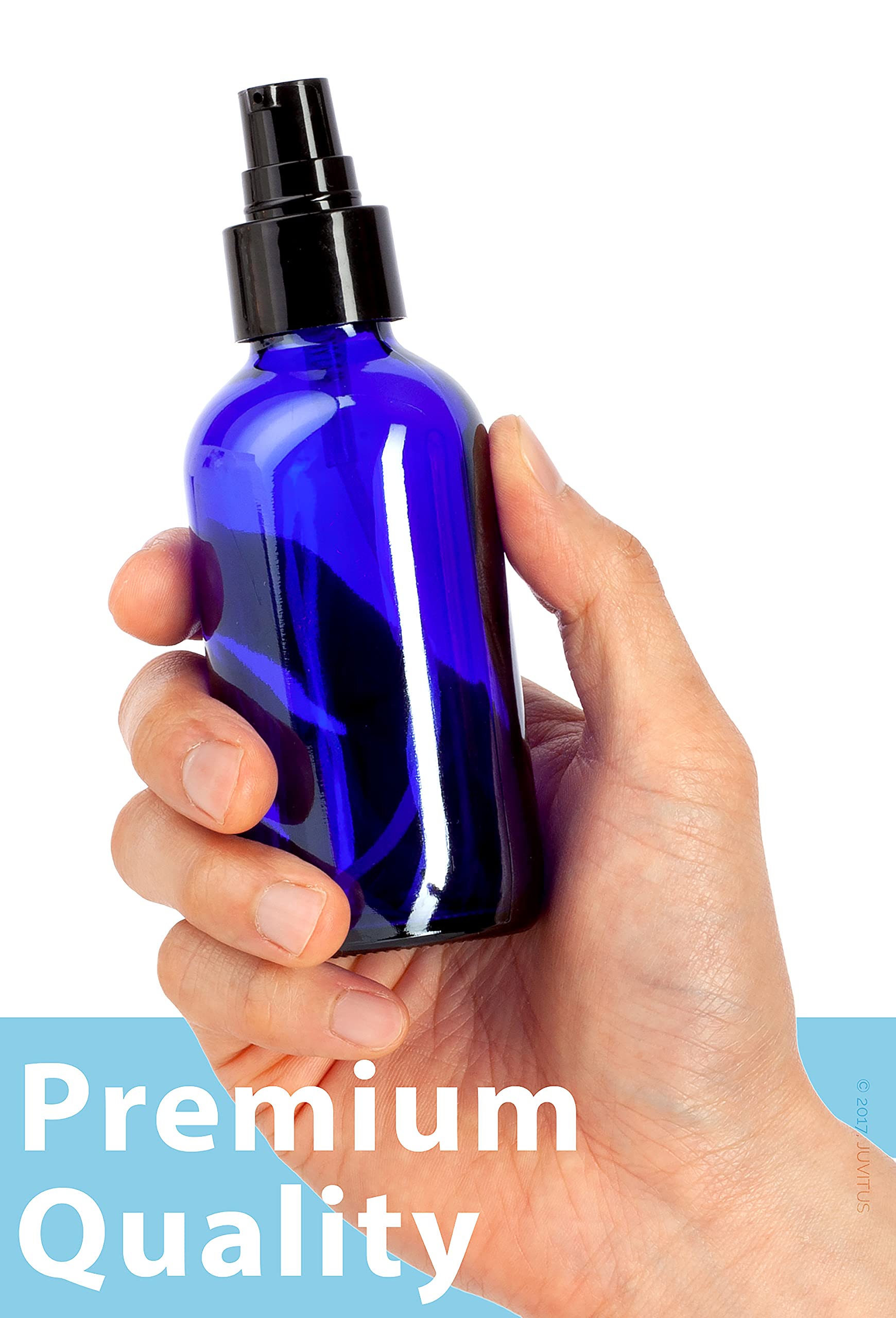 4 oz / 120 ml Cobalt Blue Glass Boston Round Bottle with Black Treatment Pump (12 Pack)