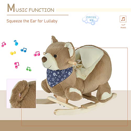Qaba Kids Ride-On Rocking Horse Toy Bear Style Rocker with Fun Music & Soft Plush Fabric for Children 18-36 Months