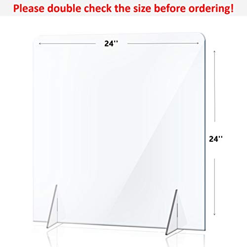 VARWANEO No Opening Sneeze Guard Panel for Counter and Desk, No Cutout Protective Plexiglass Shield, No Hole for Business, Office, School (24" W x 24" H)