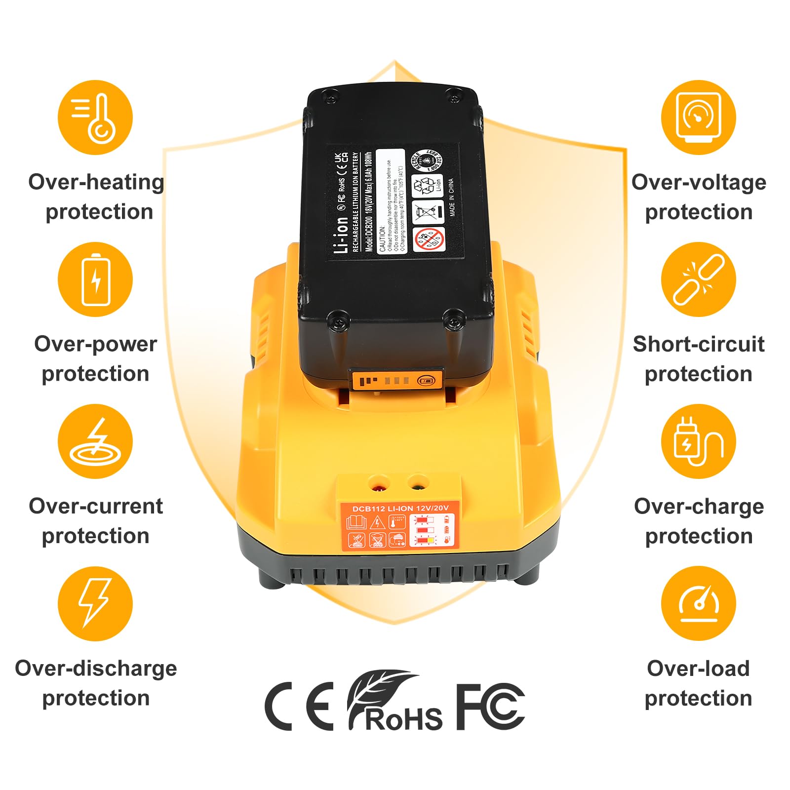 20v Max Battery Replacement for Dewalt 20V 6.0Ah Battery 2Pack with DCB112 Battery Charger Station for DCB201 DCB204 DCB205 DCB206 DCB120