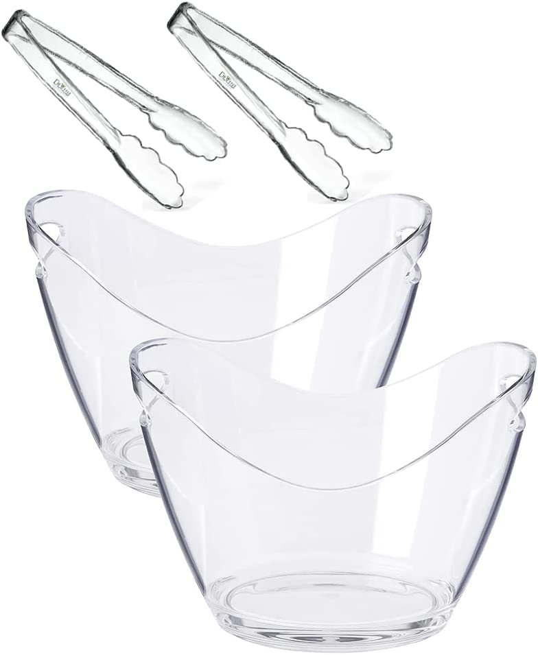 2 Pack 3.5 Liter Acrylic Large Serving Salad Bowl Set with Tong Easy To Carry Handles Design - Snack Bowl Set For Serving Salad, Popcorns, Hosting, Picnics, Parties with Tongs (Pack of 2)