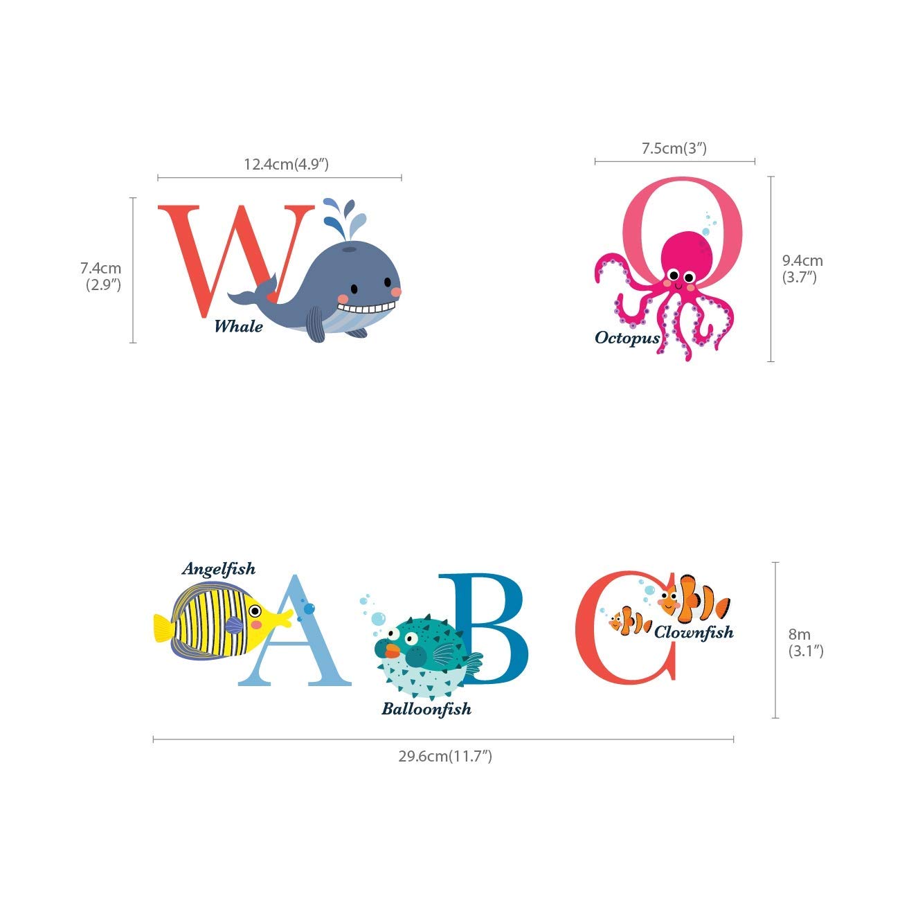 DECOWALL DS-8040 A-Z Ocean Alphabet Kids Wall Stickers Wall Decals Peel and Stick Removable Wall Stickers for Kids Nursery Bedroom Living Room (Small) d?cor