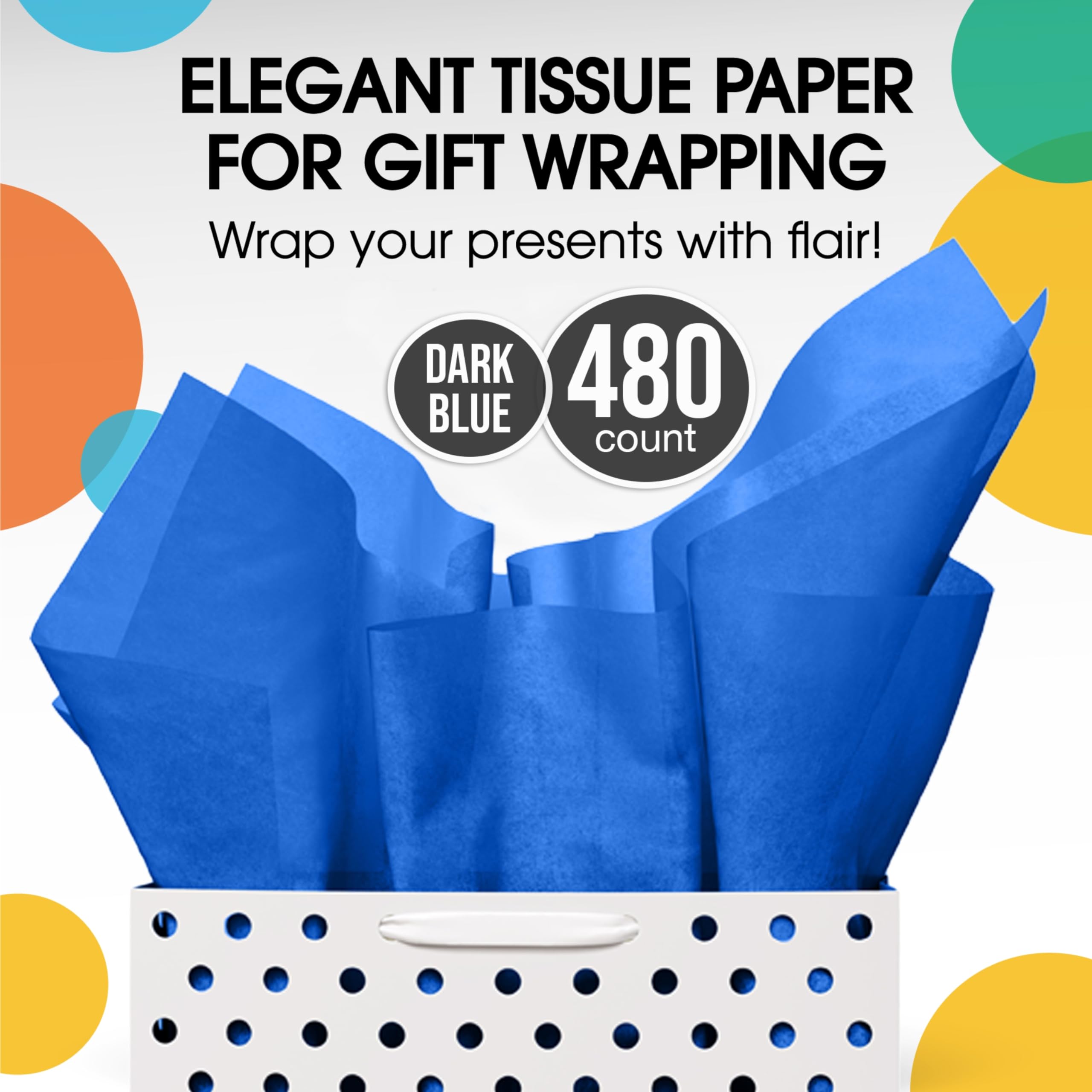 480 Sheets Bulk Dark Blue Tissue Paper - 15" x 20" Packing Paper Sheets for Moving - 10lb Wrapping Paper - Newsprint Paper for Packing, Gift Wrapping, Moving Supplies & Protecting Crown Display
