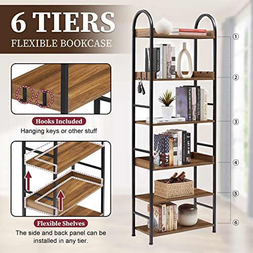 70.8 Inch Tall Book shelf Bookcase Shelving Unit for Office Organization and Storage Bookshelf,6 Tier Bookcase Tall,Storage Ladder Shelf,Multifunctional Standing Shelf for Book/Room,Rustic Brown