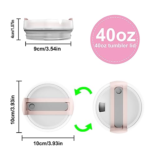 40 OZ Tumbler Lid Compatible for Stanley Quencher, 2 Pack Spill Proof Splash Resistant Stainless Steel Tumbler Covers Fit for Stanley and More Coffee (Pink-grey)