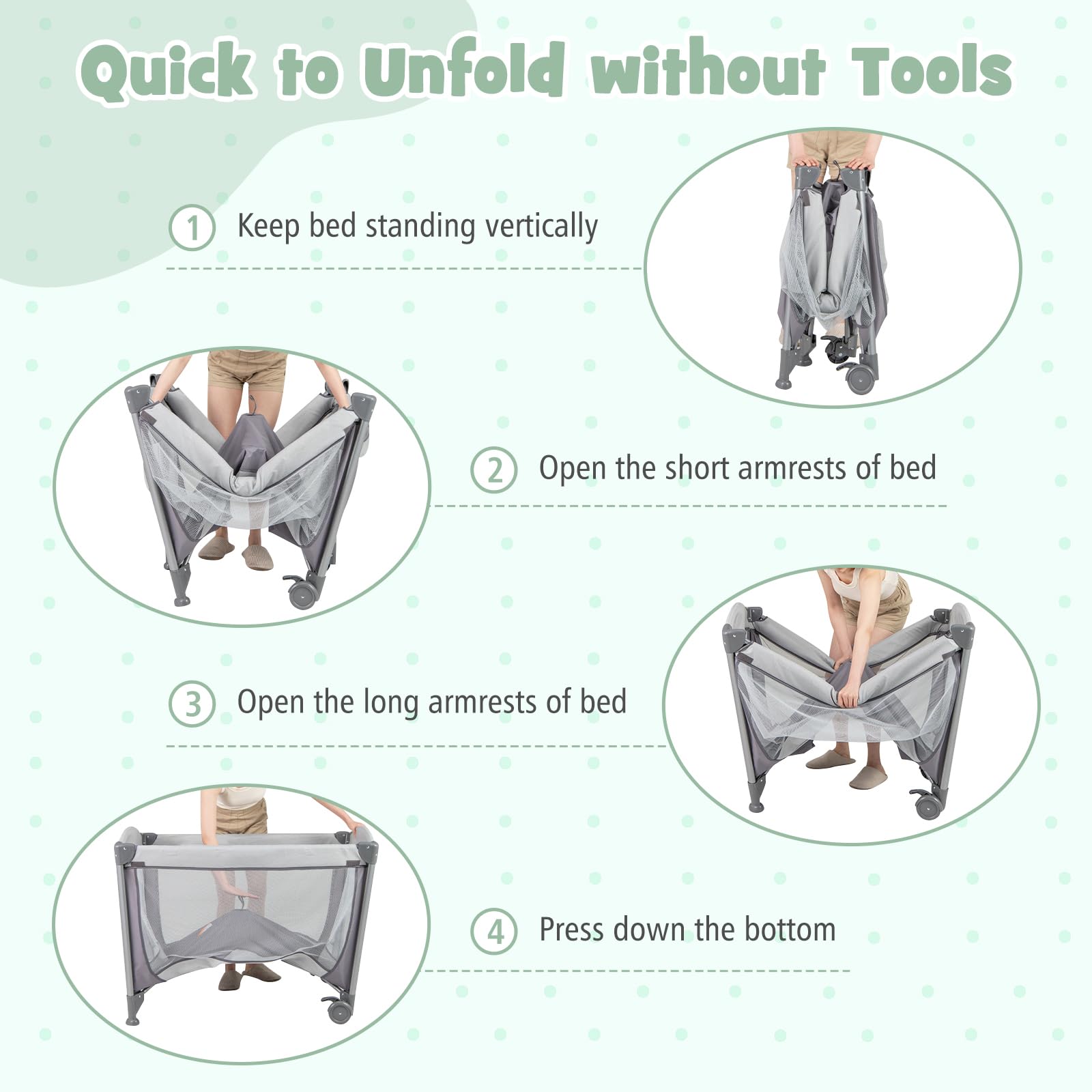 HONEY JOY Pack and Play with Bassinet, 4-in-1 Baby Playard with Changing Table & Removable Infant Full-Size Bassinet, Diaper Storage Basket & Music, Foldable Nursery Center w/Carry Bag (Gray)