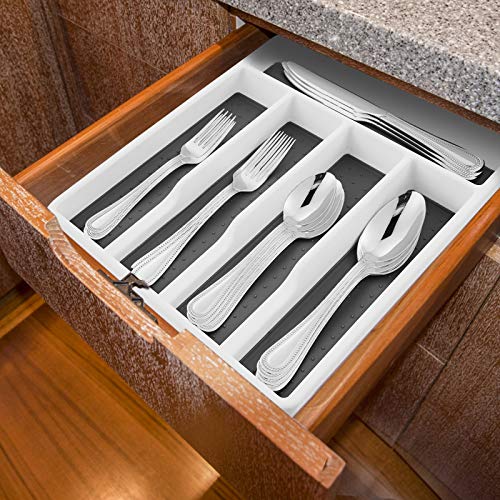 20-Piece Silverware Set with Drawer Organizer, HaWare Stainless Steel Flatware Service for 4, Modern Tableware Cutlery with Pearled Edge, Eating Utensil for Home, Mirror Polished, Dishwasher Safe
