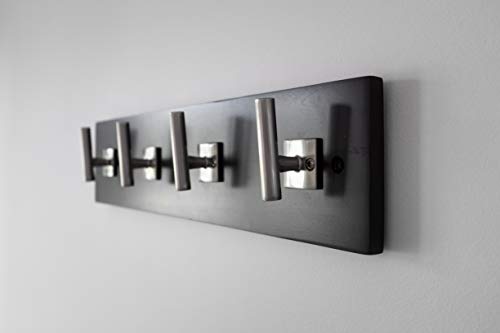 Hickory Hardware Hook Rack for Coats, Hats, Keys, Towels, Purses and More, Easily Mounted on Walls & Doors, Decorative Heavy Duty Hook Rail, 4 Hooks, Cocoa Wood Grain with Satin Nickel Finish