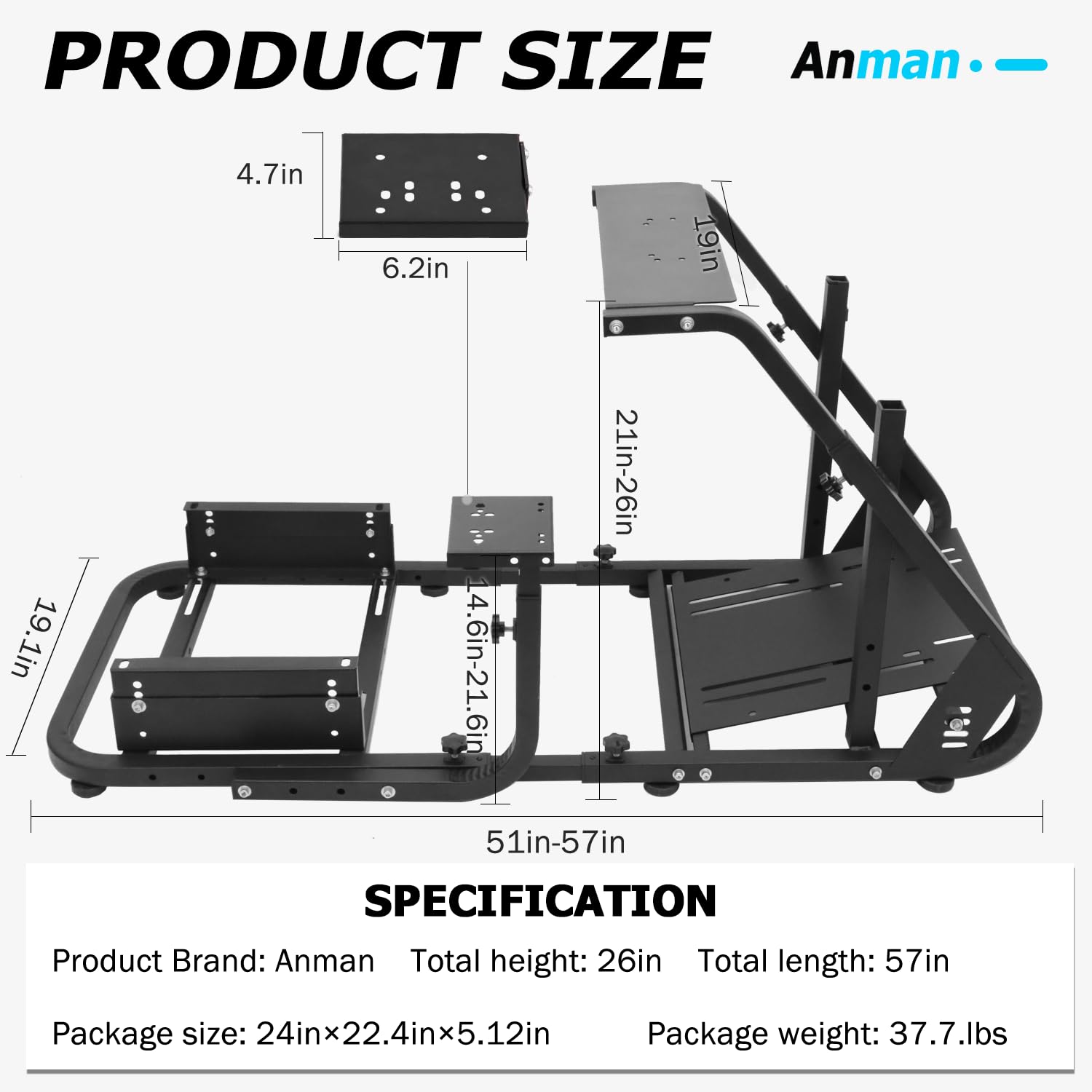 Anman PRO Racing Simulator Cockpit Adjustable Racing Wheel Stand fit for Logitech G25/G27/G29/G920/G923,Fanatec,Thrustmaster T500RS, Wheel Shifter Pedals Seat NOT Included