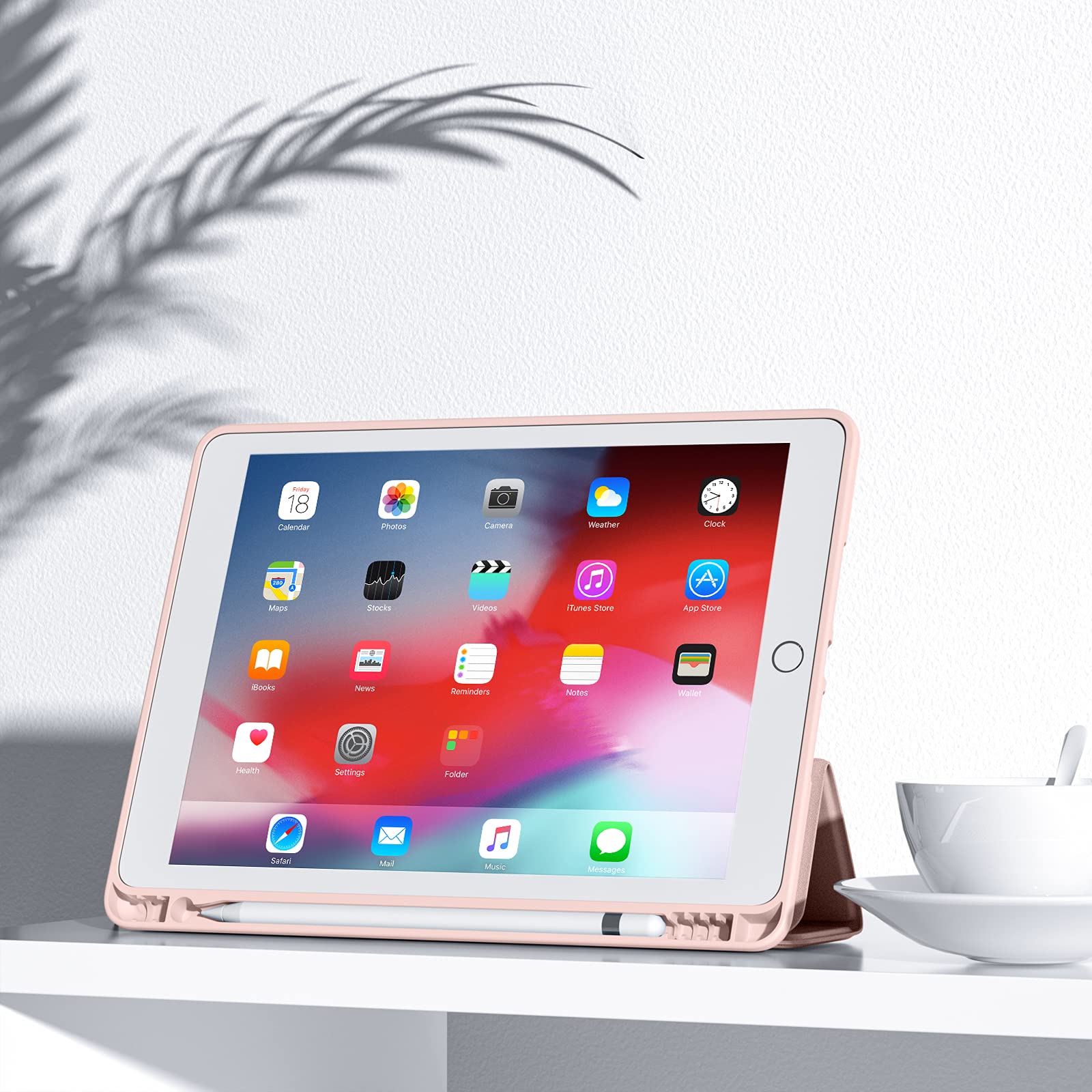Mastten Compatible with iPad 9th/8th/7th Generation Case, for iPad 10.2 Inch Case with Pencil Holder, TPU Smart Stand Back Cover 2021/2020/2019, Auto Wake/Sleep, Rose Pink