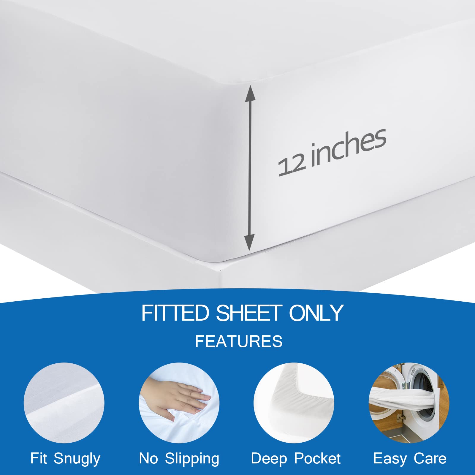 Twin Fitted Sheet Soft Twin Size Fitted Sheets for Kids Up to 12 Inches Deep Procket, Single Size Bed Mattress Sheets Stretchable and Breathable Jersey Knit Cover, Bottom Sheet Only, White