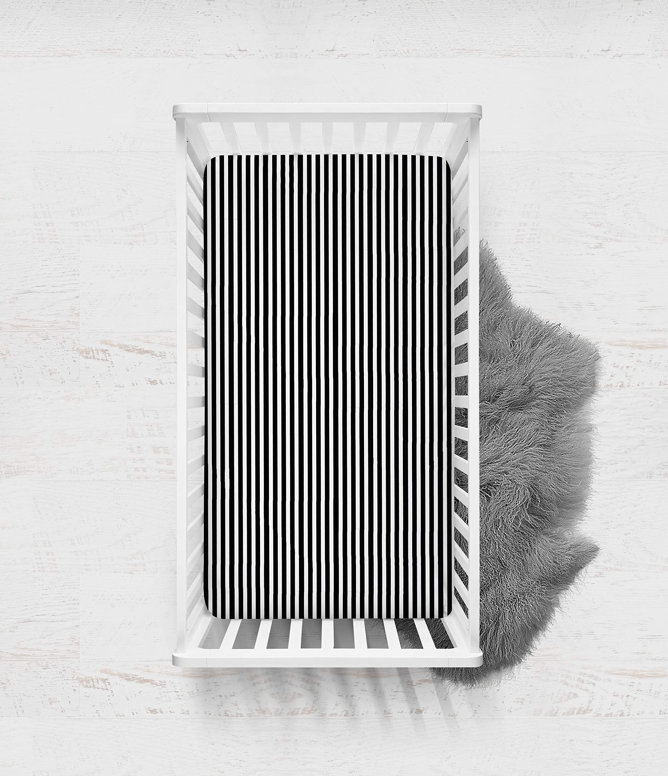 Bacati - Black/White Pin Stripes Crib Fitted Sheet