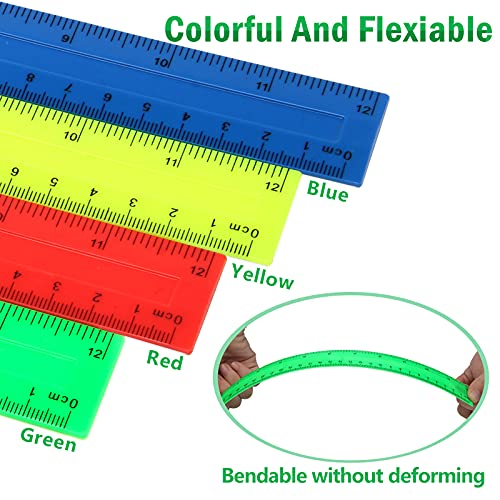 20 Pack Color Ruler 12 Inch, Winspeed Ruler with Inches and Centimeters Foldable Flexible Ruler Plastic Rulers for School(Green, Red, Yellow, Blue)