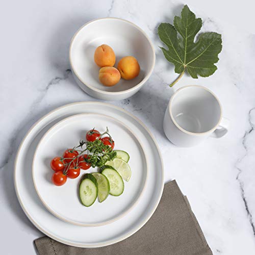 Gibson Home Zuma 16 Piece Round Kitchen Dinnerware Set, Dishes, Plates, Bowls, Mugs, Service for 4, Matte Stoneware, White