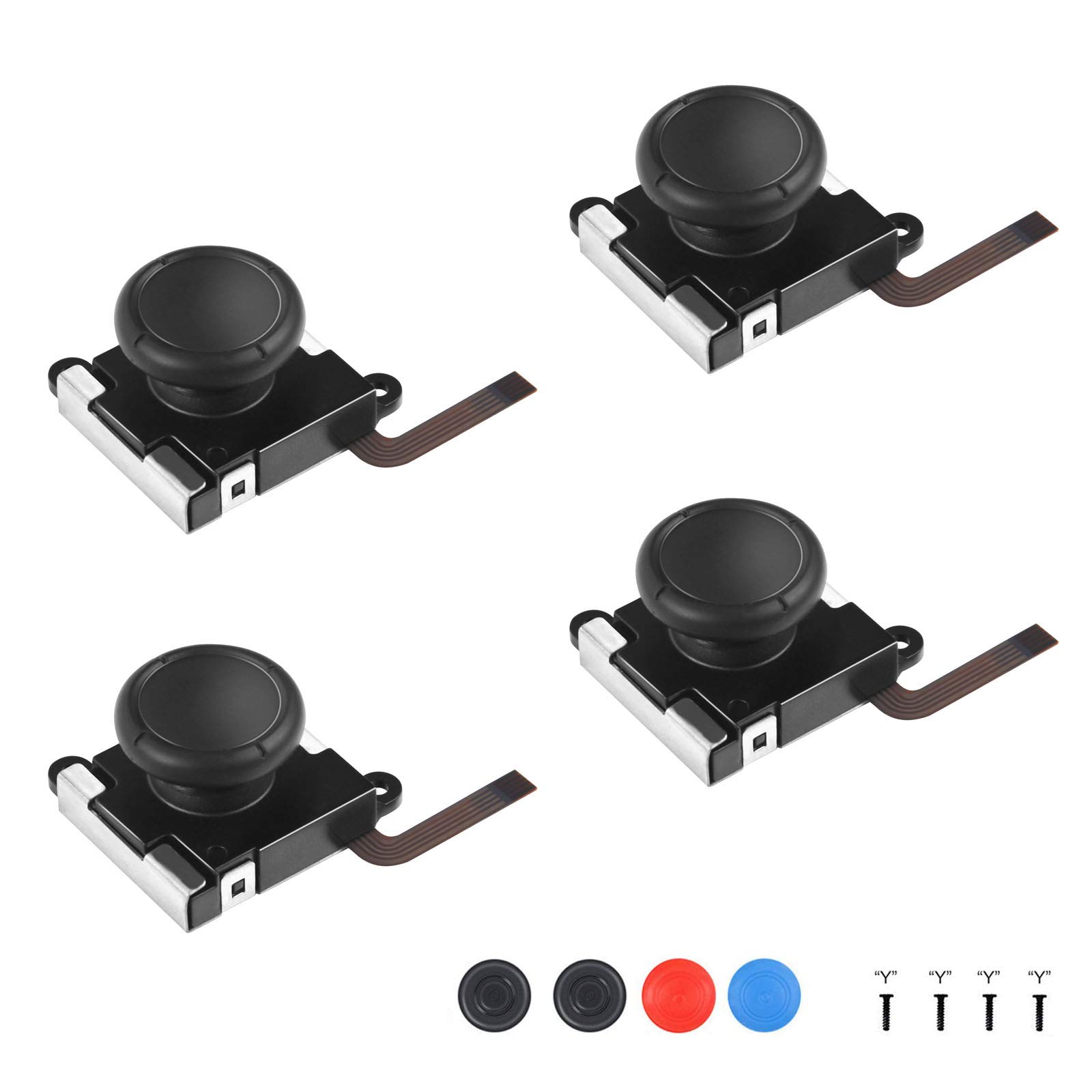 4 Pack Replacement Joystick for Joycon, 3D Analog Thumb Stick for Nintendo Switch Joy Con Controller with 4pcs Thumbstick Caps and Screws