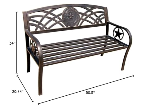 212 Main Texas State Seal Garden Bench - Black 20.44in.L x 50.5in.W x 34in.H