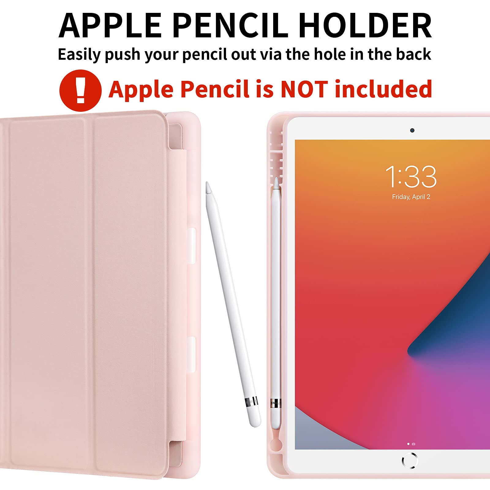 GHINL for iPad 9th/8th/7th Generation Case (2021/2020/2019) iPad 10.2-Inch Case with Pencil Holder [Sleep/Wake] Slim Soft TPU Back Smart Magnetic Stand Protective Cover Cases(Light Pink)