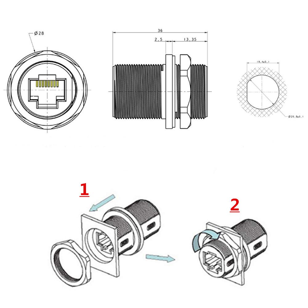 Anmbest 5PCS Panel Mounting RJ45 Waterproof Cat5/5e/6 8P8C Connector Ethernet LAN Cable Connector Double Head Coupler Adapter Female to Female with Waterproof/Dust Cap
