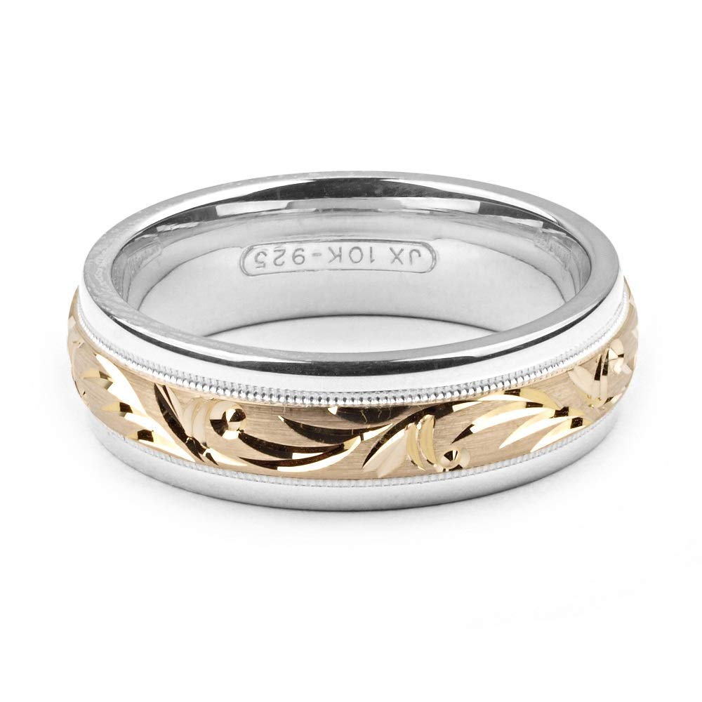 Alain Raphael two-tone sterling silver & 10K yellow gold 6 millimeters wide comfort fit wedding band