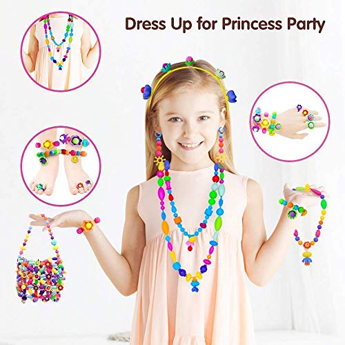 VERTOY Flower Garden Building Toy Set Bundle with Pop Beads Jewelry Making Kit, Best Gift for 3-6 Years Old Girls and Toddlers, Value 2 Packs