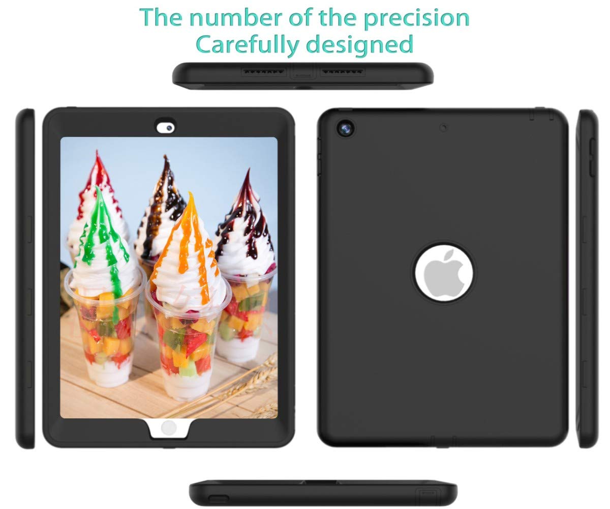 Case for iPad 9th / 8th / 7th Generation Cover case 10.2 inch with Built-in Screen Protector Model MYLF2LL/A MYLD2LL/A MYLC2LL/A MYN32LL/A MYL92LL/A MYLA2LL/A MYLE2LL/A (Black + Black)