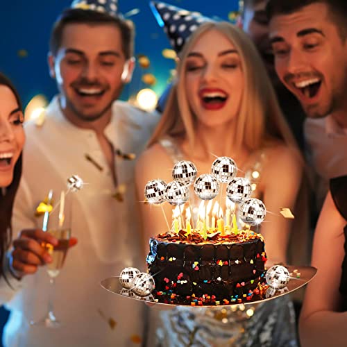 40 Pieces Disco Ball Cupcake Toppers Silver Disco Ball Cake Toppers Disco Ball Centerpiece Decor 70s Disco Theme Cake Decoration for Birthday Disco Theme 70s Party (1.18'')