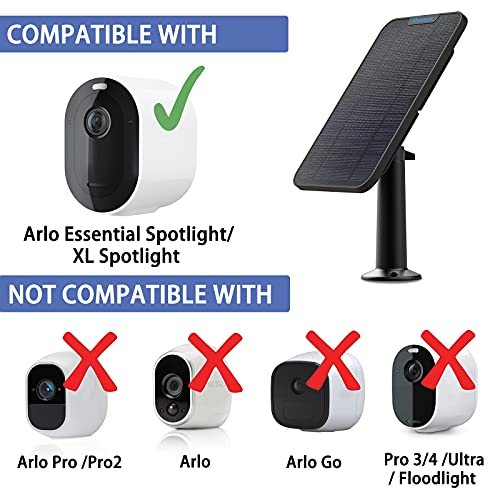4W Solar Panel Charging Compatible with Arlo Essential Spotlight/XL Spotlight, with 13.1ft Waterproof Charging Cable, IP65 Weatherproof,Includes Secure Wall Mount(2-Pack)(Micro USB Type)