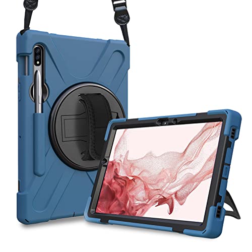 ProCase Galaxy Tab S8 2022 / Tab S7 2020 11 Inch Case (SM-X700/706/T870/T875) with S Pen Holder, Rugged Heavy Duty Shockproof Rotating Kickstand Protective Cover for Galaxy Tab S8 S7 11" -Moroccoblue