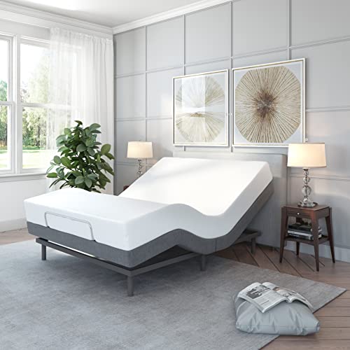 Adjustable Comfort Upholstered Adjustable Bed Base with Massage, Wireless Remote, Three Leg Heights, and USB Ports-Ergonomic, Full, Black