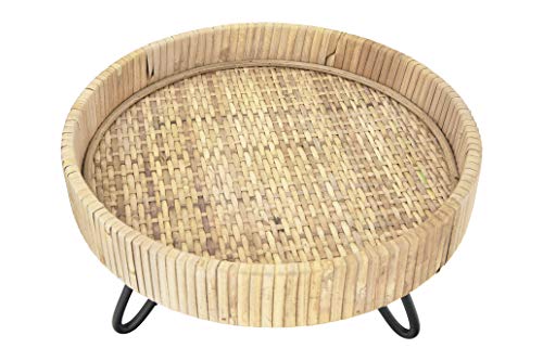 Creative Co-Op 9.75" R Decorative Woven Rattan Metal Clothespin Feet Pedestal, 9.75" x 5.5", Beige