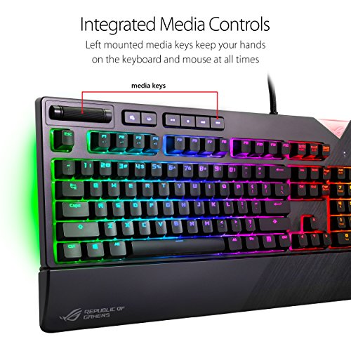 ASUS ROG Strix Flare (Cherry MX Brown) Aura Sync RGB Mechanical Gaming Keyboard with Switches, Customizable Badge, USB Pass Through and Media Controls