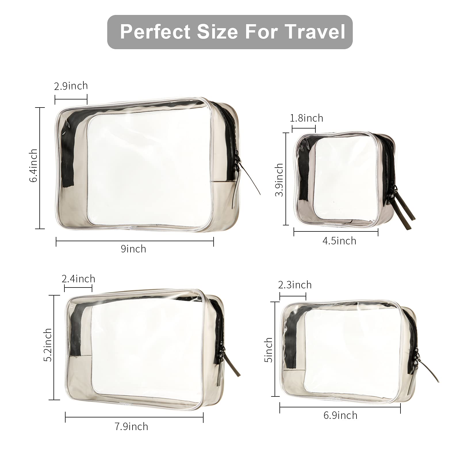 Ovenot 4 Pcs Clear Makeup Bags with Zipper, Makeup Cosmetic Bag for Women Men, Makeup Bag for Travel, Bathroom