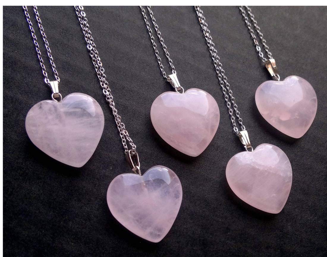 1pc Adabele Real Sterling Silver Pink Rose Quartz Gemstone Large Heart Drop Pendant Necklace 18 inch Healing Crystals Chakras Stone Jewelry Gift NK18-17