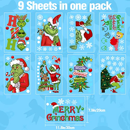 9 Sheets Christmas Decorations Window Clings - 102pcs Christmas Window Stickers Double-Sided with Christmas Tree Reindeer Snowflakes Decals for Christmas Holiday New Year Home School Party Supplies