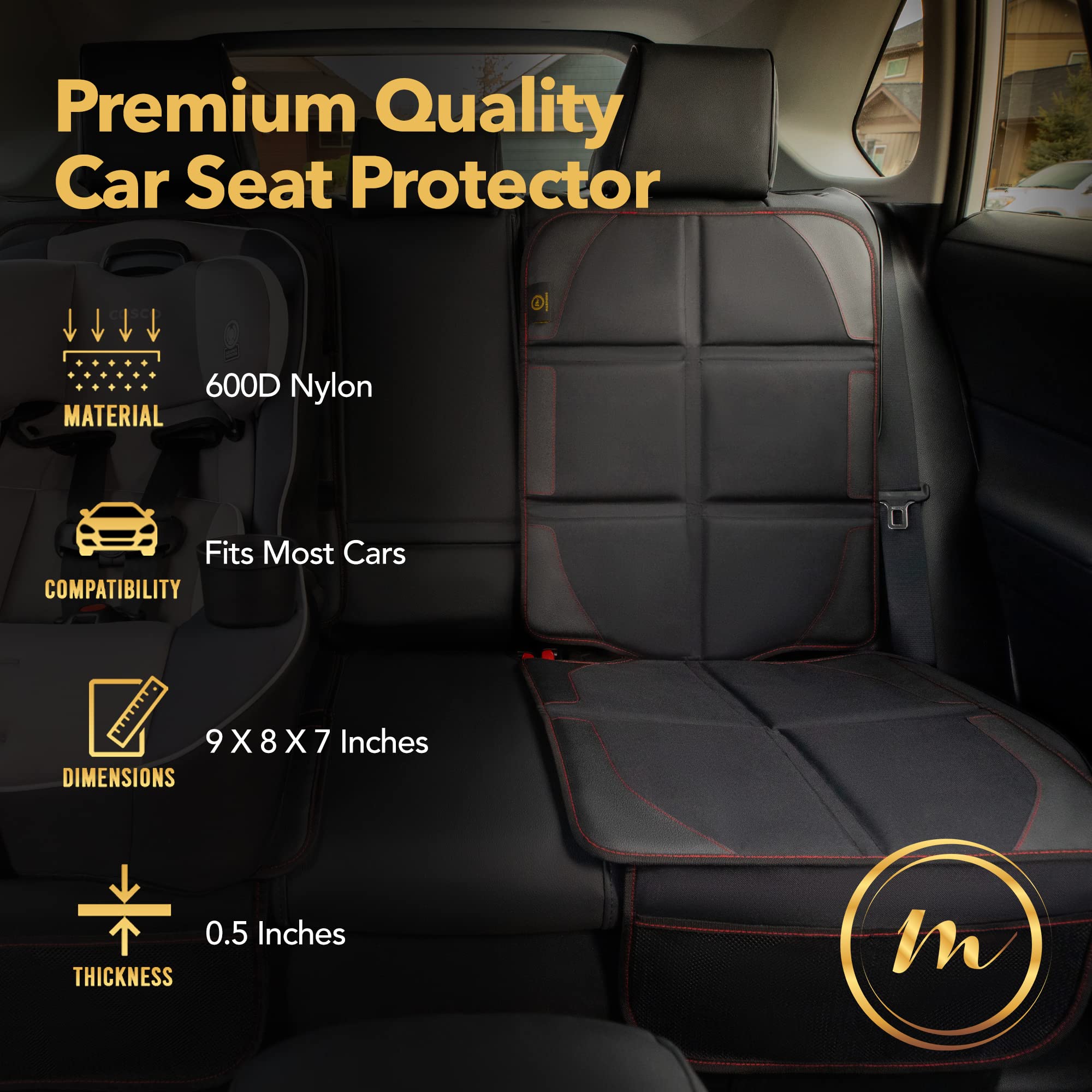 MARMEHS Car Seat Protectors, Car Seat Protector for Child Car Seat Indents, Dirt & Spills, Thick-Padded & Waterproof Seat Protectors for Vehicles, Universal Car Seat Protector with Pockets, 2 Pack