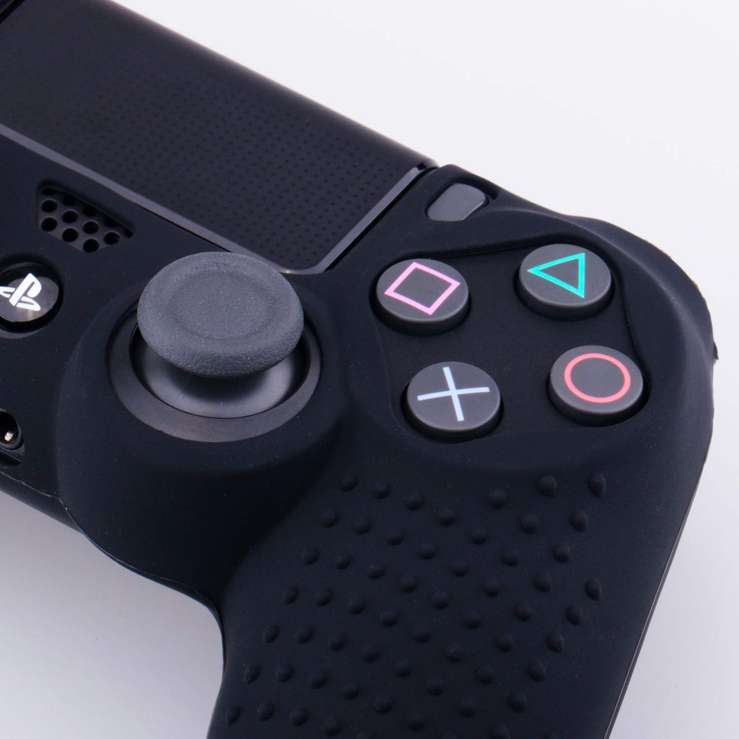 9CDeer 1 Piece of Silicone Studded Dots Protective Sleeve Case Cover Skin + 8 Thumb Grips Analog Caps + 2 dust Proof Plugs for PS4/Slim/Pro Controller, Black