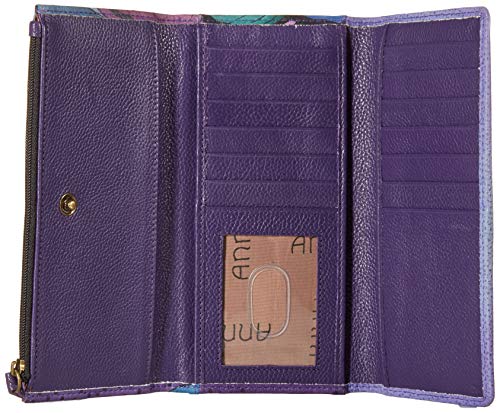 Anna by Anuschka Women's Hand-Painted Genuine Leather Three Fold Clutch - Tribal Potpourri Eggplant
