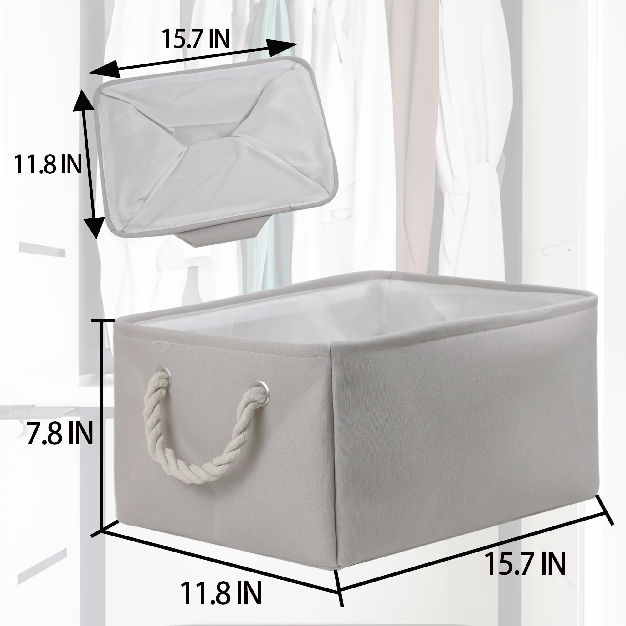 3PCS Foldable Storage Basket, Collapsible Basket Container Shelf Organizer Bin with Rope Handles, Large Storage Basket with Handles for Clothes, Toys, Books and Other Stuff Organizer